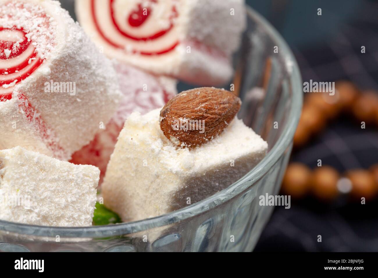 Bowl of traditional turkish lokum close up Stock Photo - Alamy