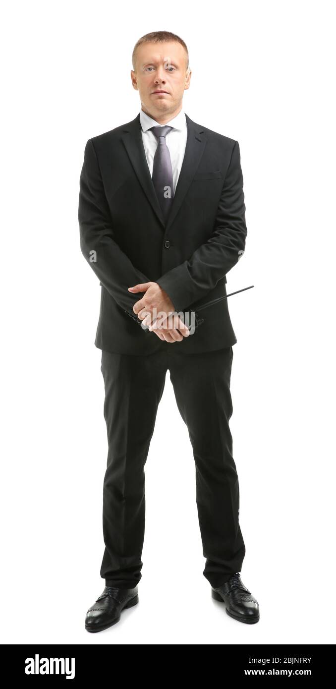 Male security guard on white background Stock Photo - Alamy
