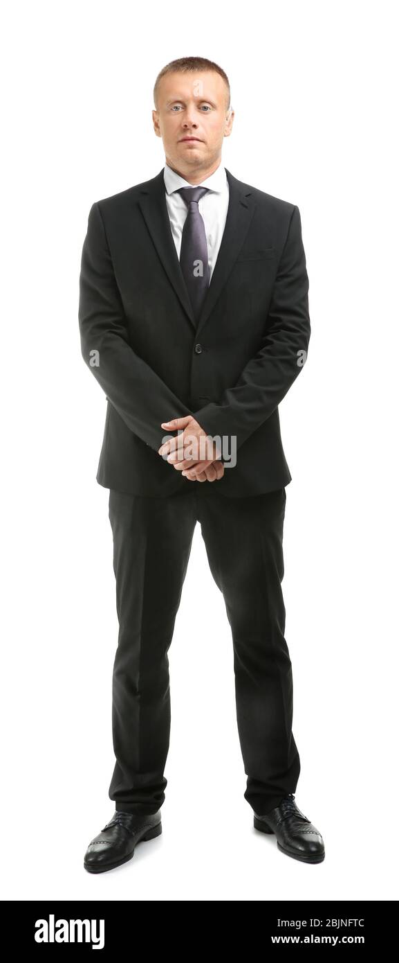 Male security guard on white background Stock Photo - Alamy
