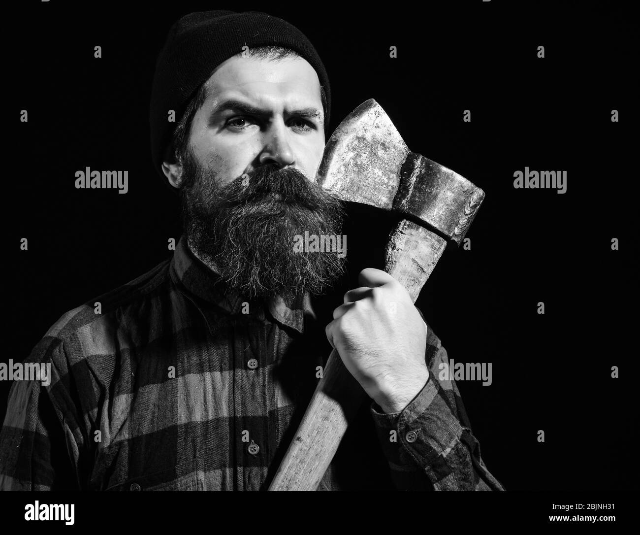 Handsome man or lumberjack, bearded hipster with beard and moustache in ...