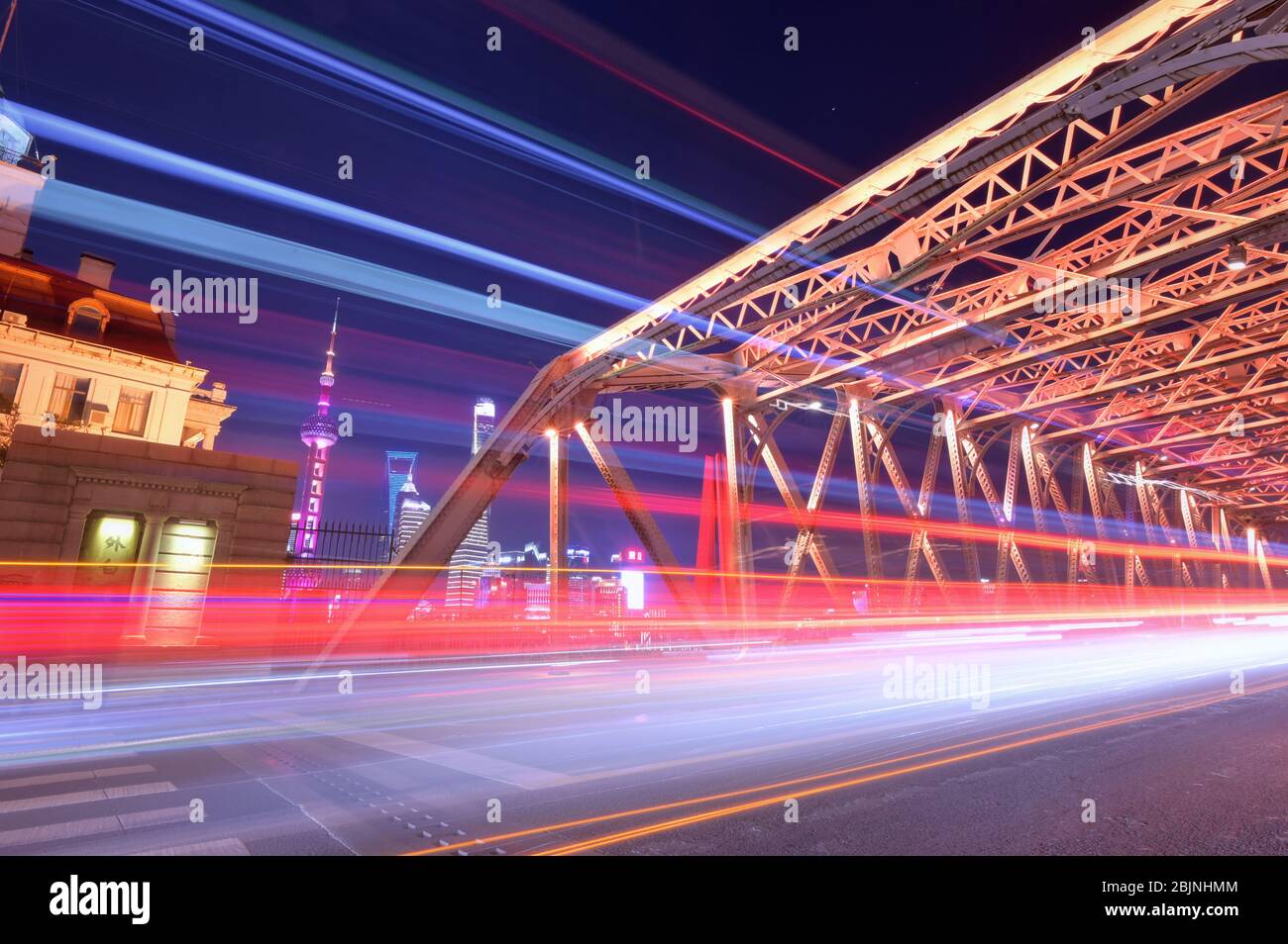 Light trails across Waibaidu bridge, Shanghai, China Stock Photo - Alamy