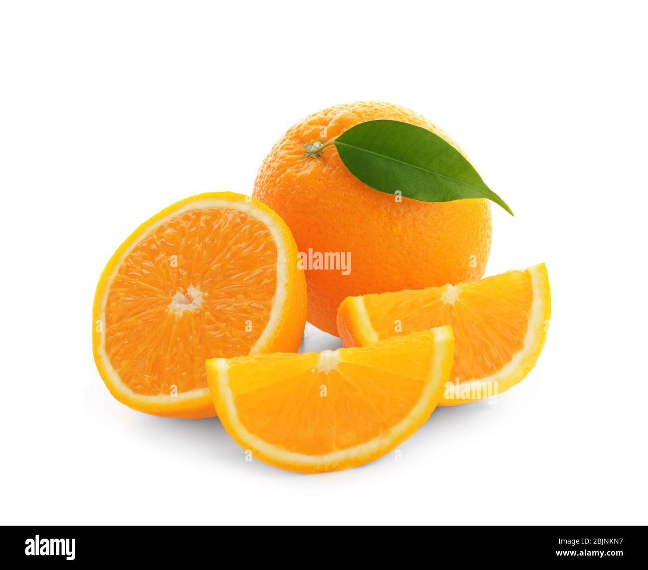 Yummy fresh orange with slices on white background Stock Photo - Alamy