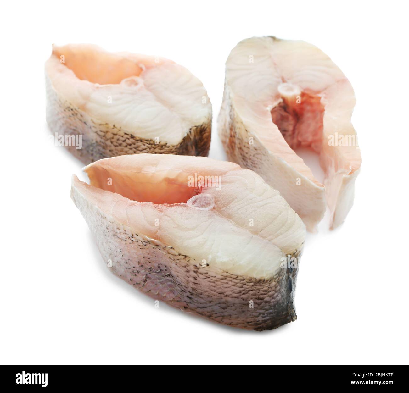 Fresh fish steaks on white background Stock Photo - Alamy