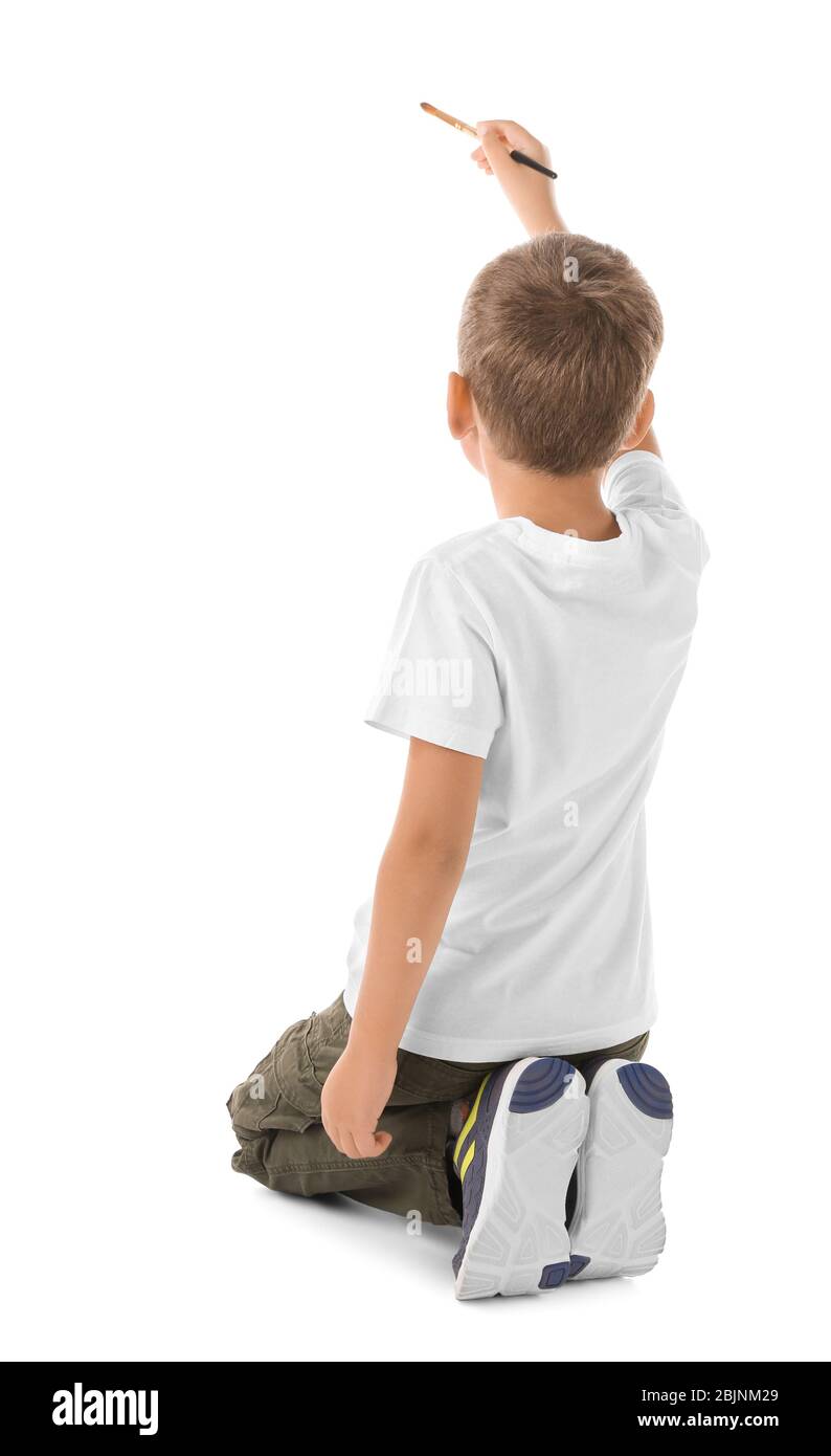 Talented boy painting on white background Stock Photo - Alamy