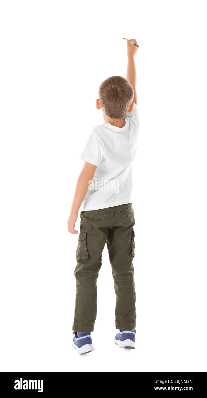 Talented boy painting on white background Stock Photo - Alamy