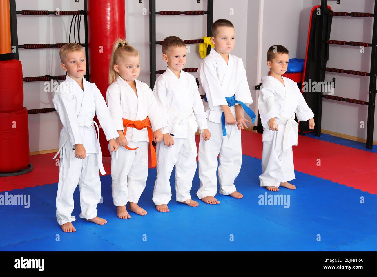 Little children wearing karategi in dojo Stock Photo - Alamy