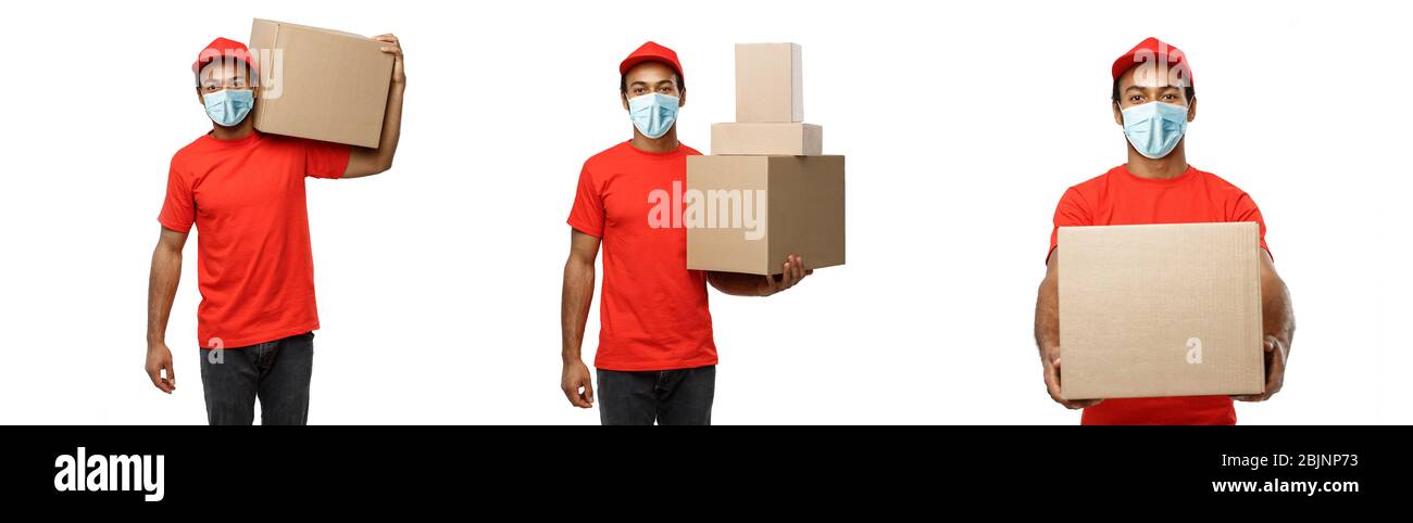 Delivery Concept - Set of Portrait of Happy African American delivery ...