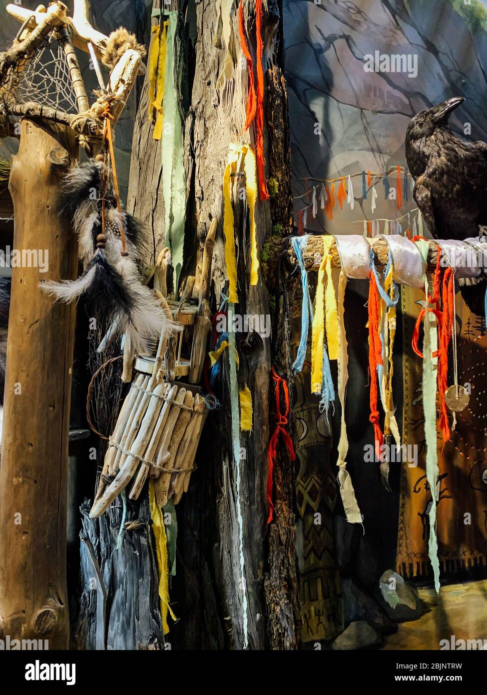 Magician's magical things and black magic crow Stock Photo - Alamy