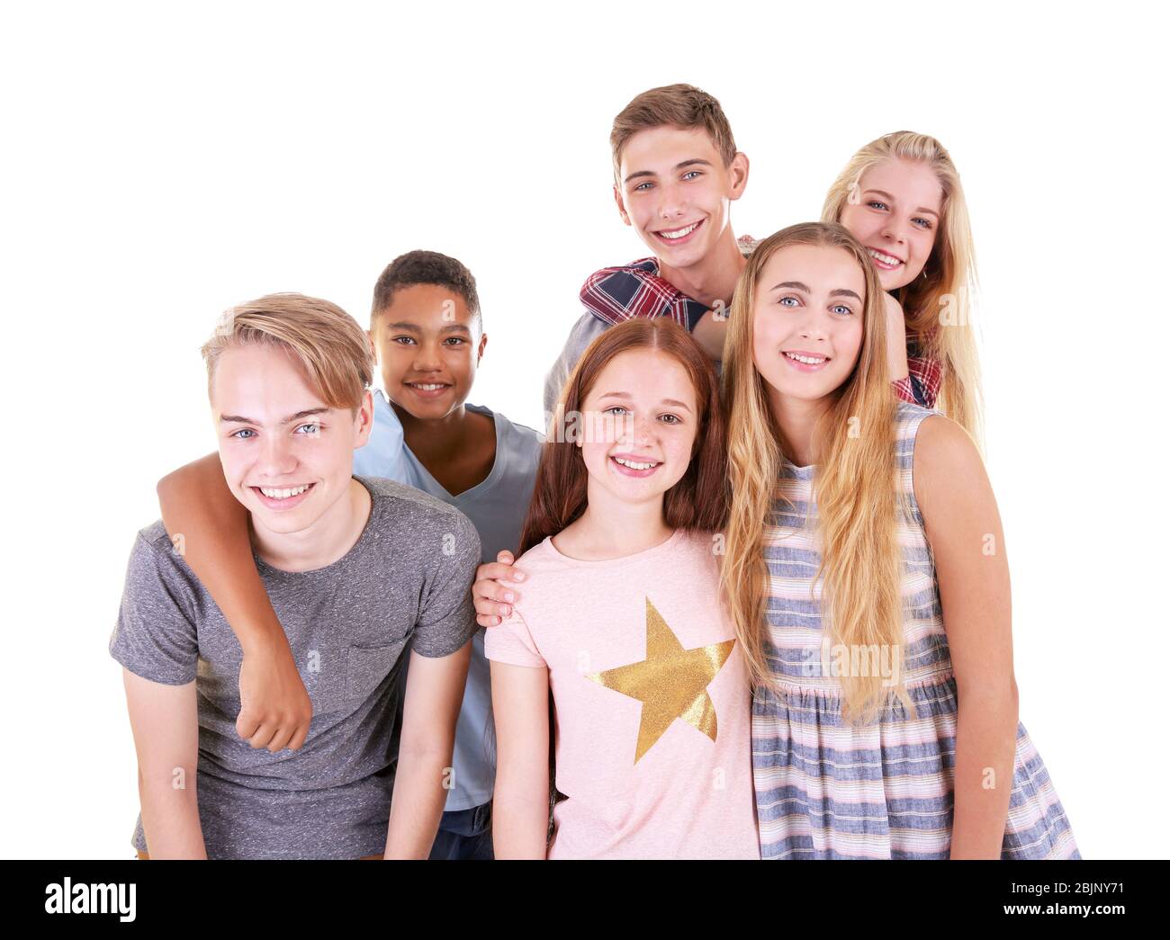 Cute teenagers on white background Stock Photo - Alamy