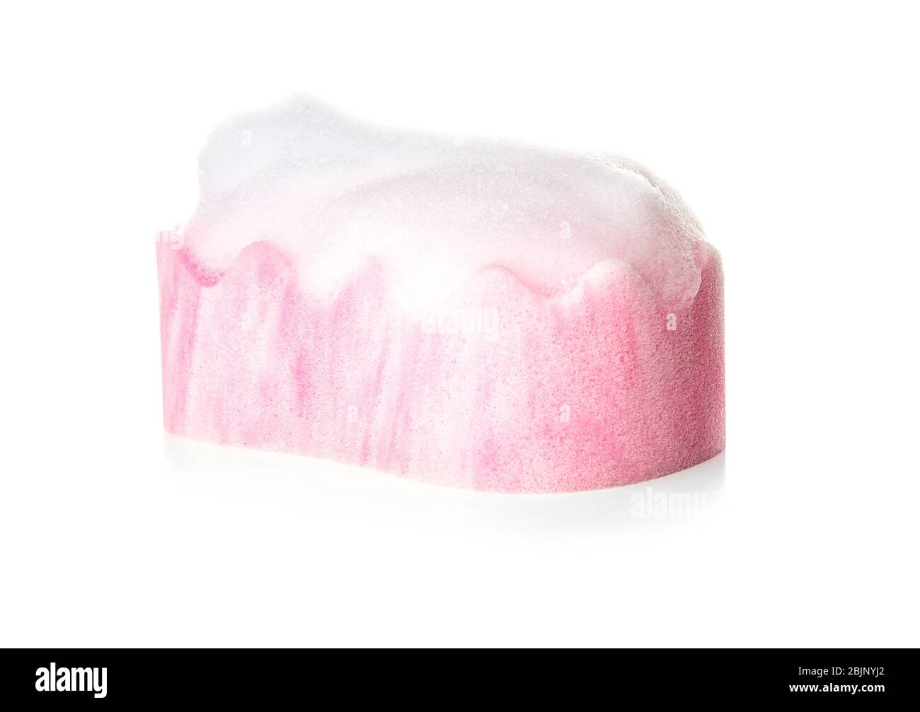 Sponge with suds on white background Stock Photo - Alamy