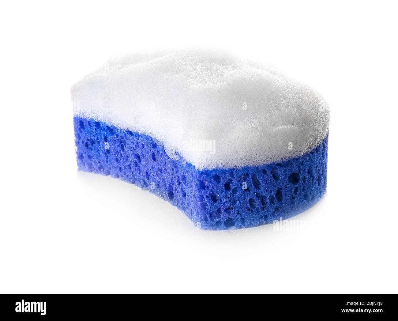 Sponge with suds on white background Stock Photo - Alamy