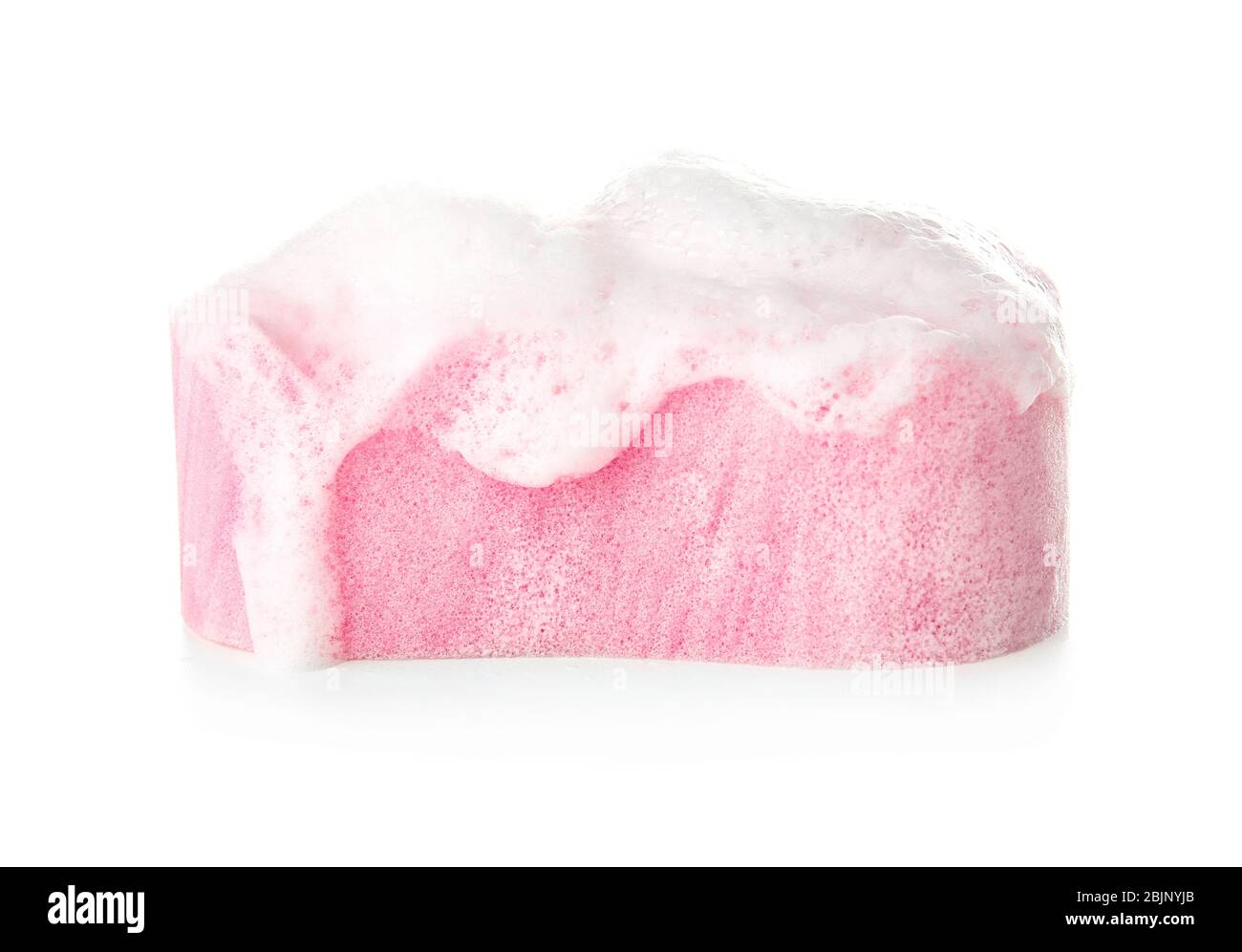 Sponge with suds on white background Stock Photo - Alamy