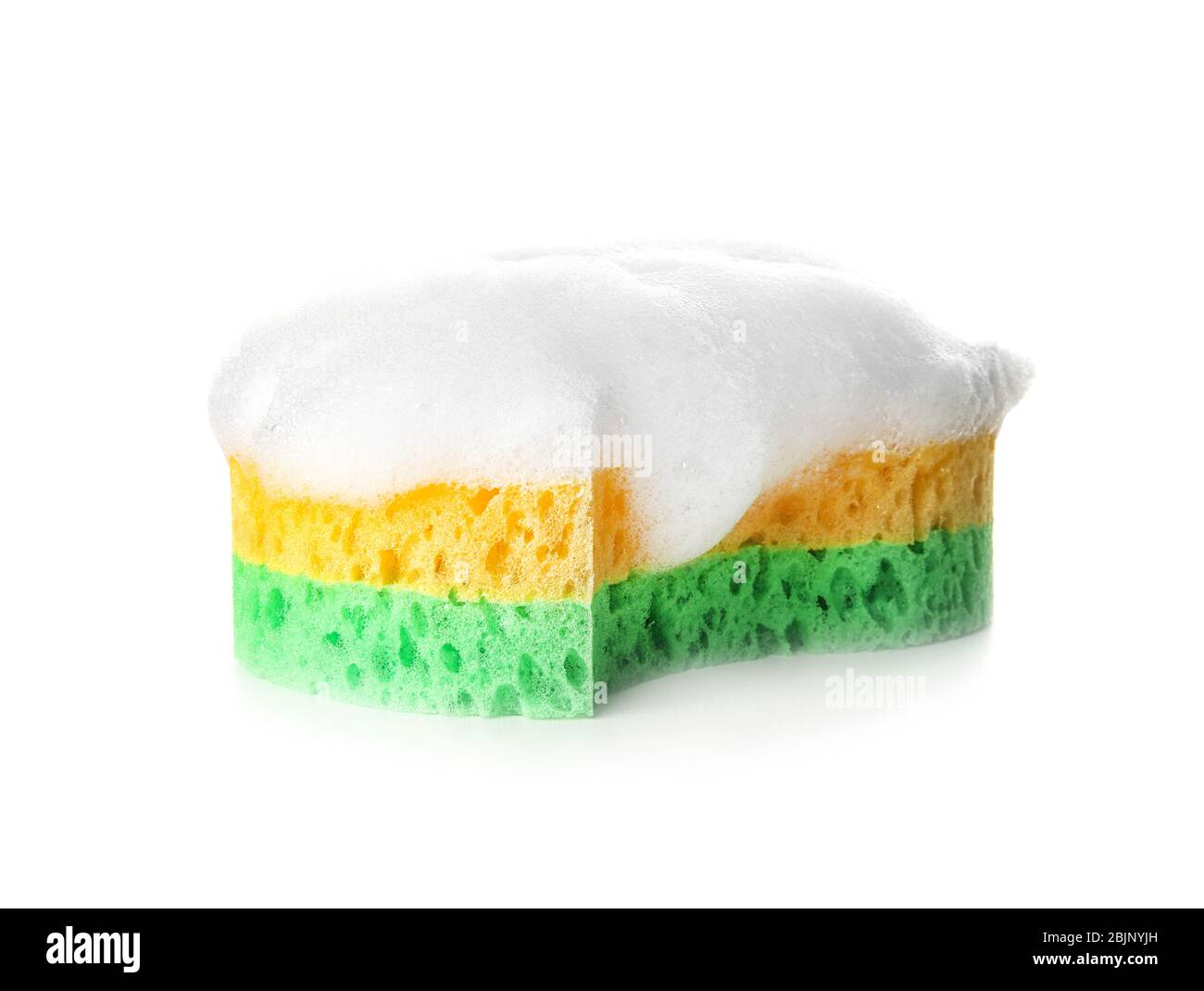 Sponge with suds on white background Stock Photo - Alamy