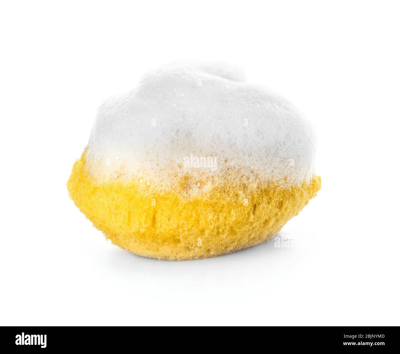 Sponge with suds on white background Stock Photo - Alamy