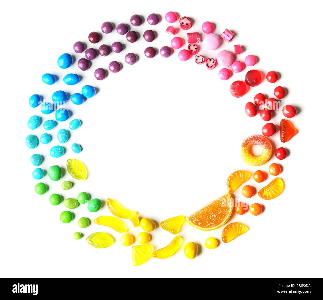 Colorful candies arranged as circle, isolated on white Stock Photo - Alamy