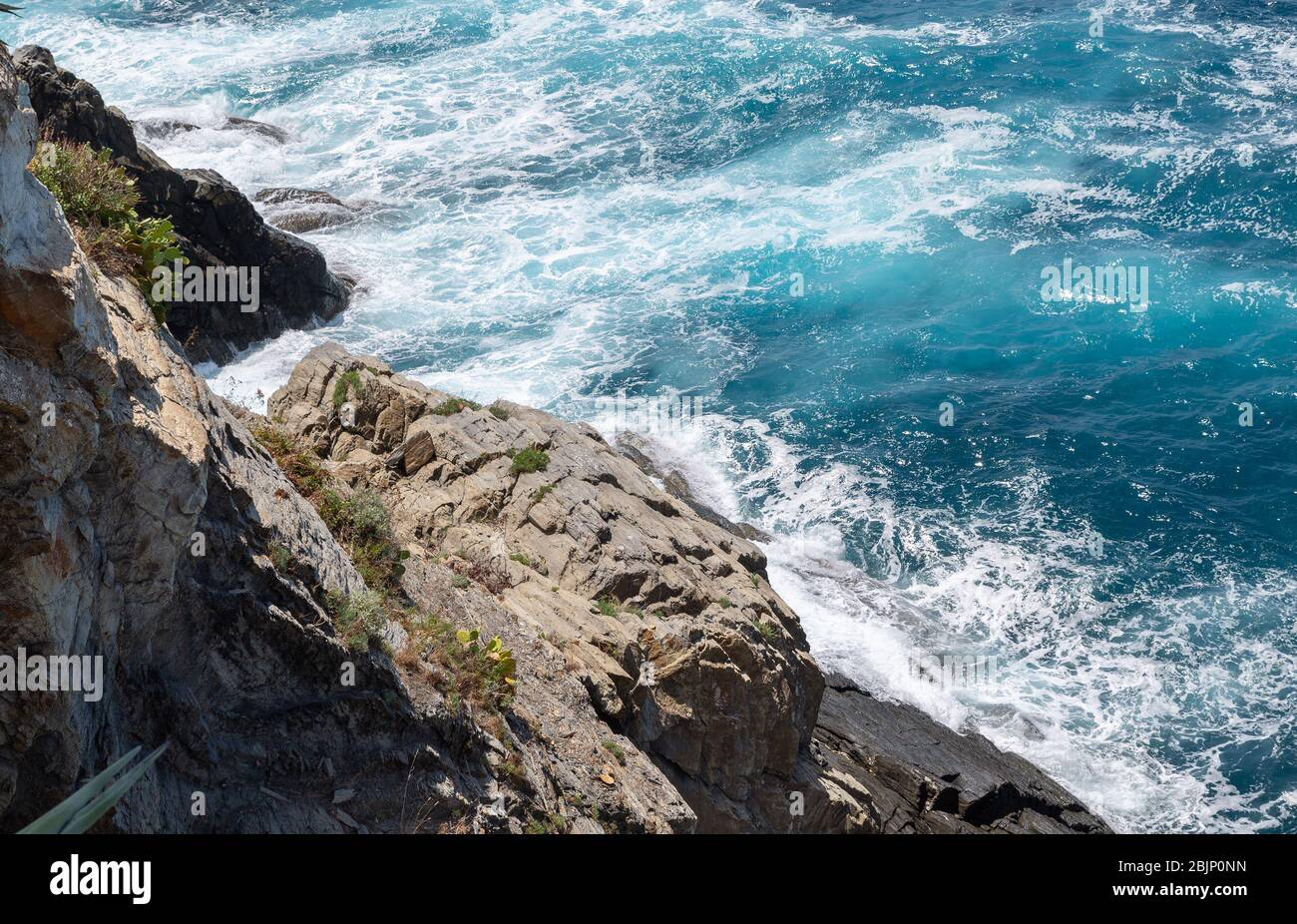 Beautiful Image Of Ocean Waves Rolling And Breaking On Sharp Cliffs And ...