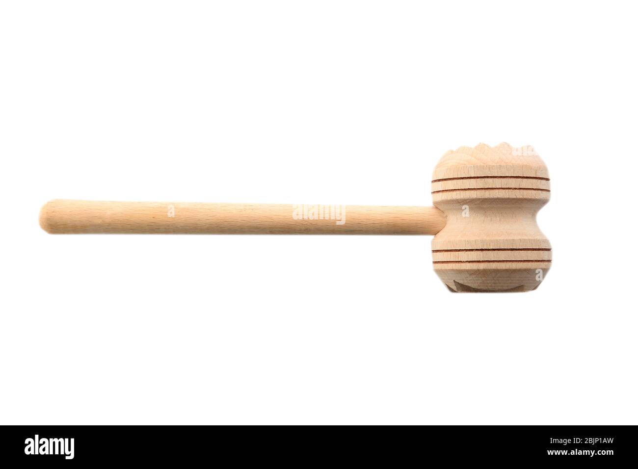 Wooden meat hammer on white background Stock Photo - Alamy