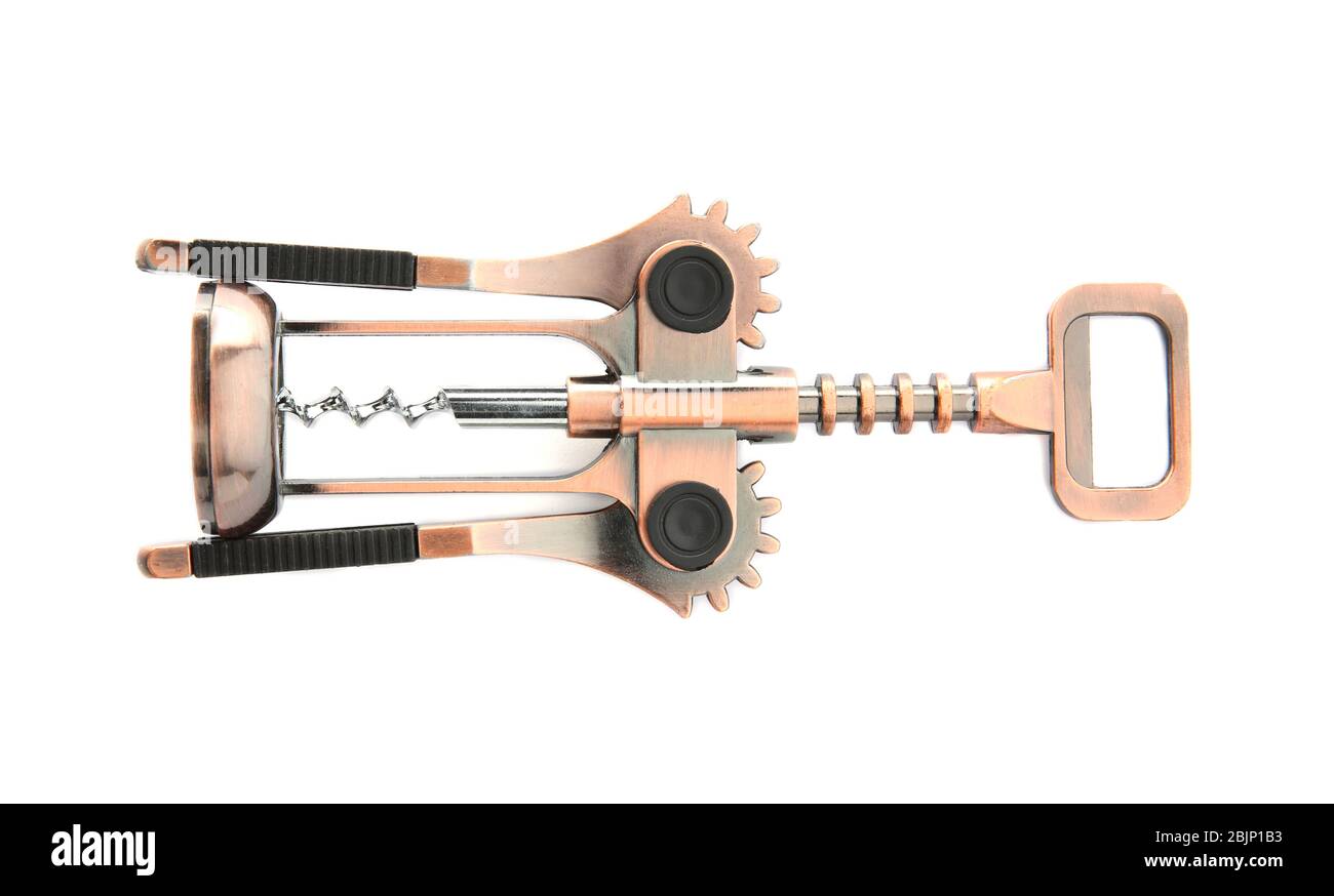 Metal corkscrew on white background Stock Photo - Alamy