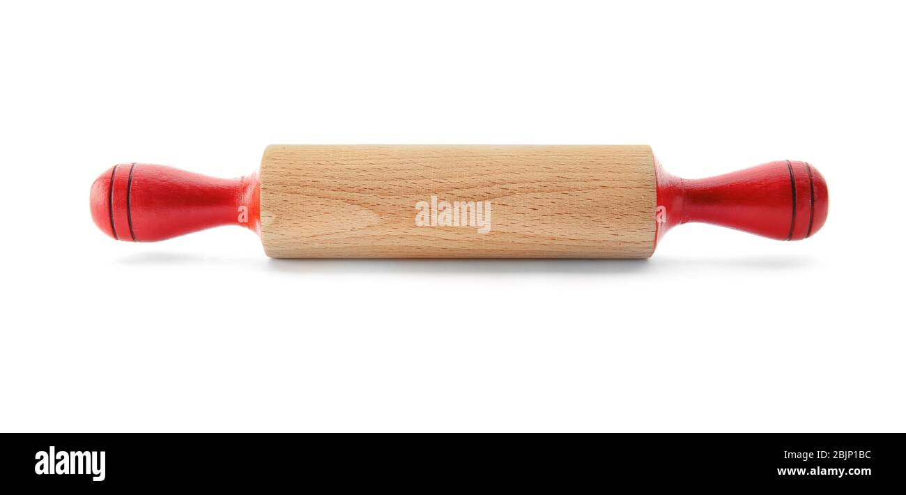 Wooden rolling pin on white background Stock Photo - Alamy