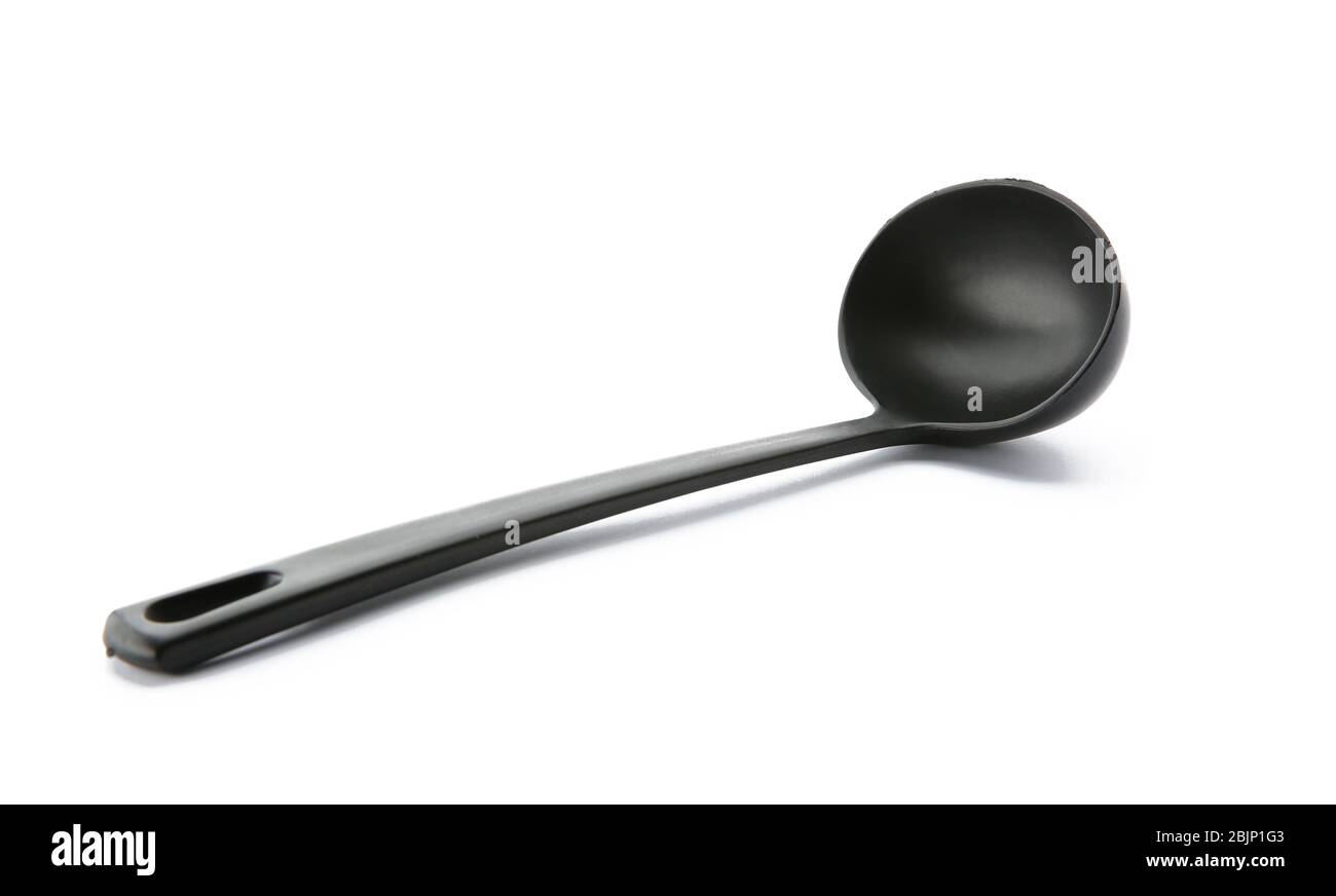 Plastic ladle on white background Stock Photo - Alamy