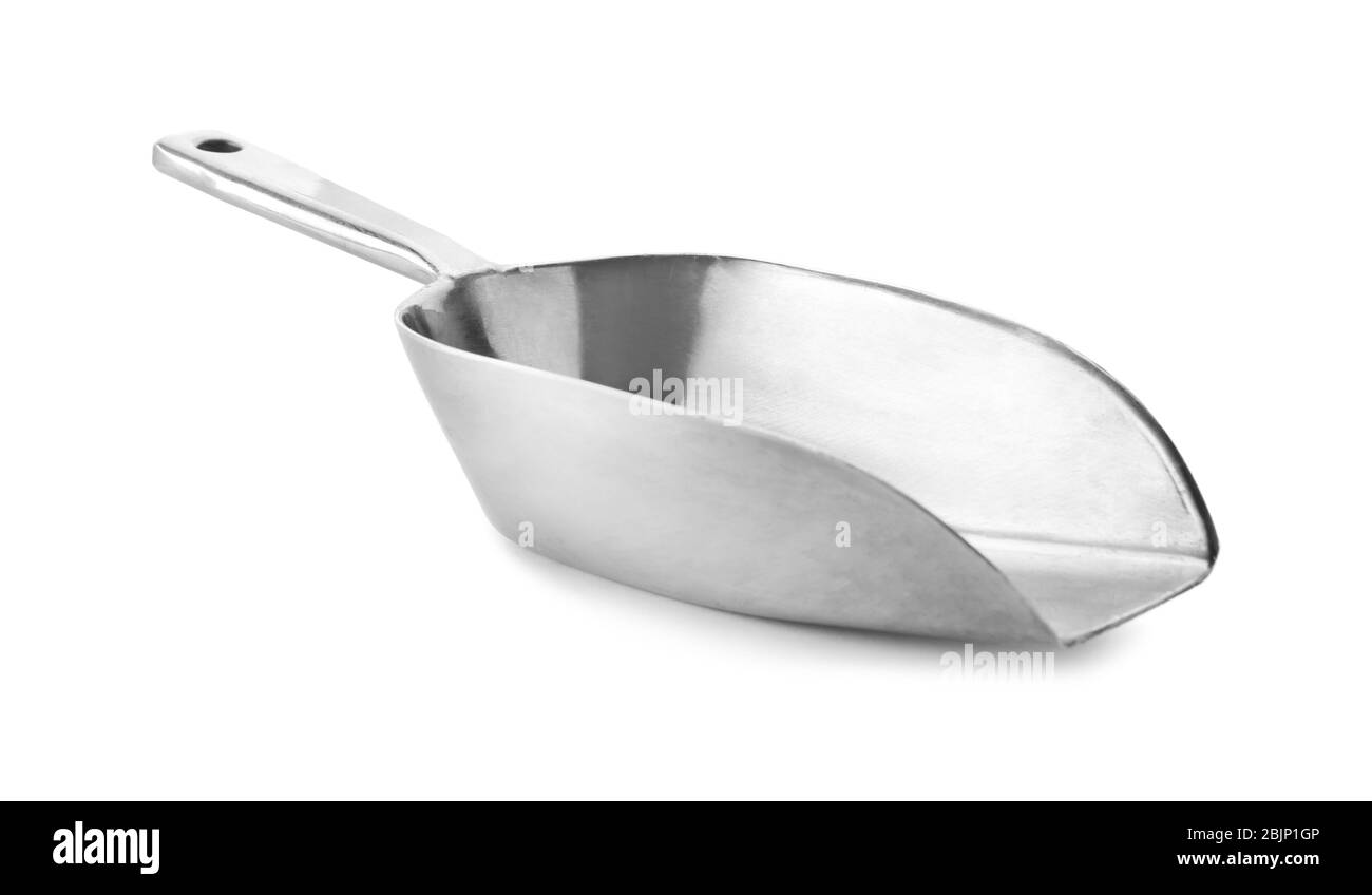 Metal scoop on white background Stock Photo - Alamy