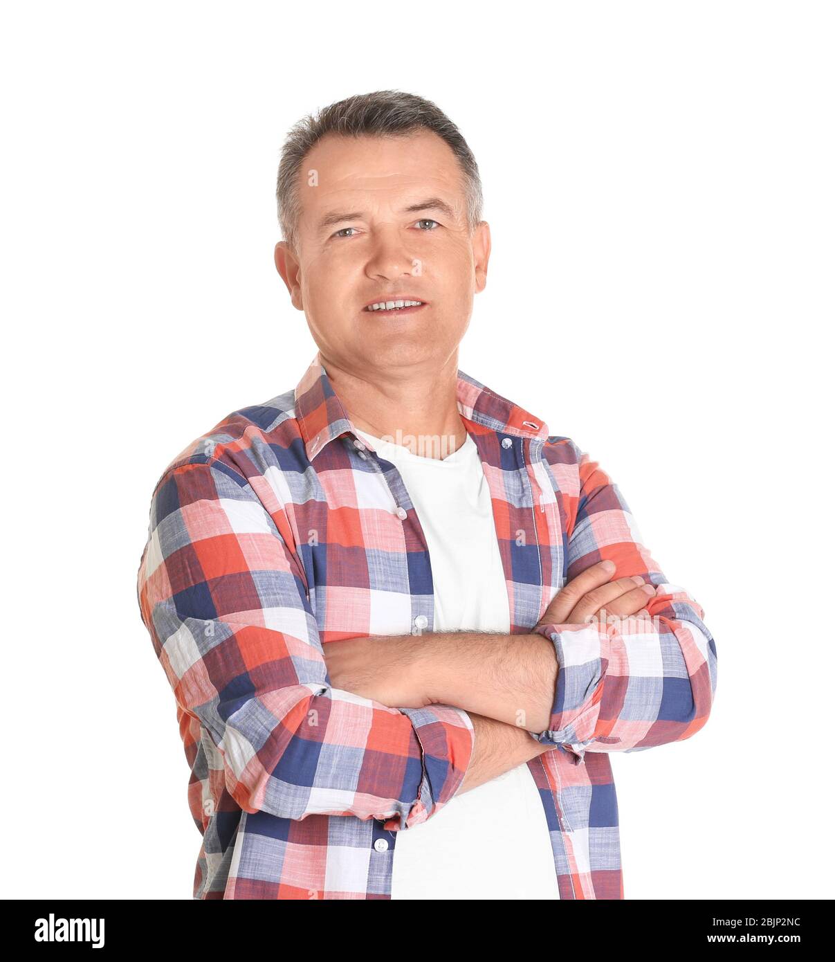 Mature man in casual clothes on white background Stock Photo - Alamy