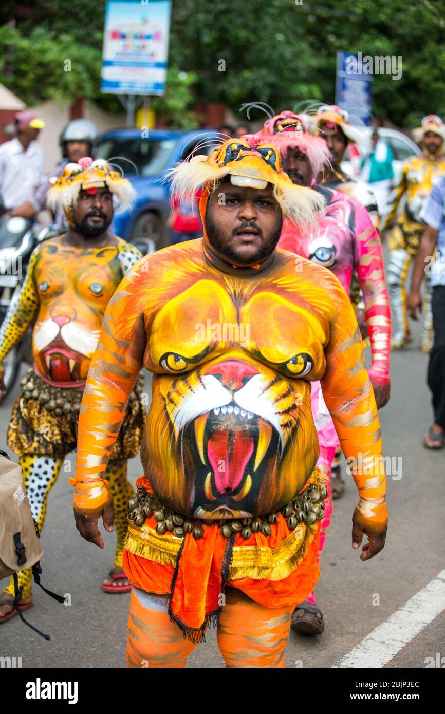 pulikkali or tiger dance performers from the streets of thrissur ...