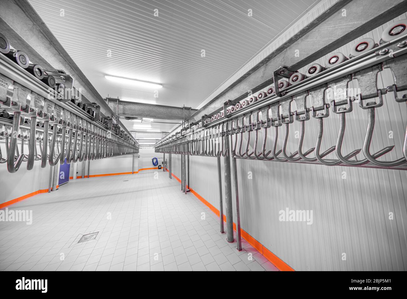 Industrial loading dock area inside cold storage warehouse ...