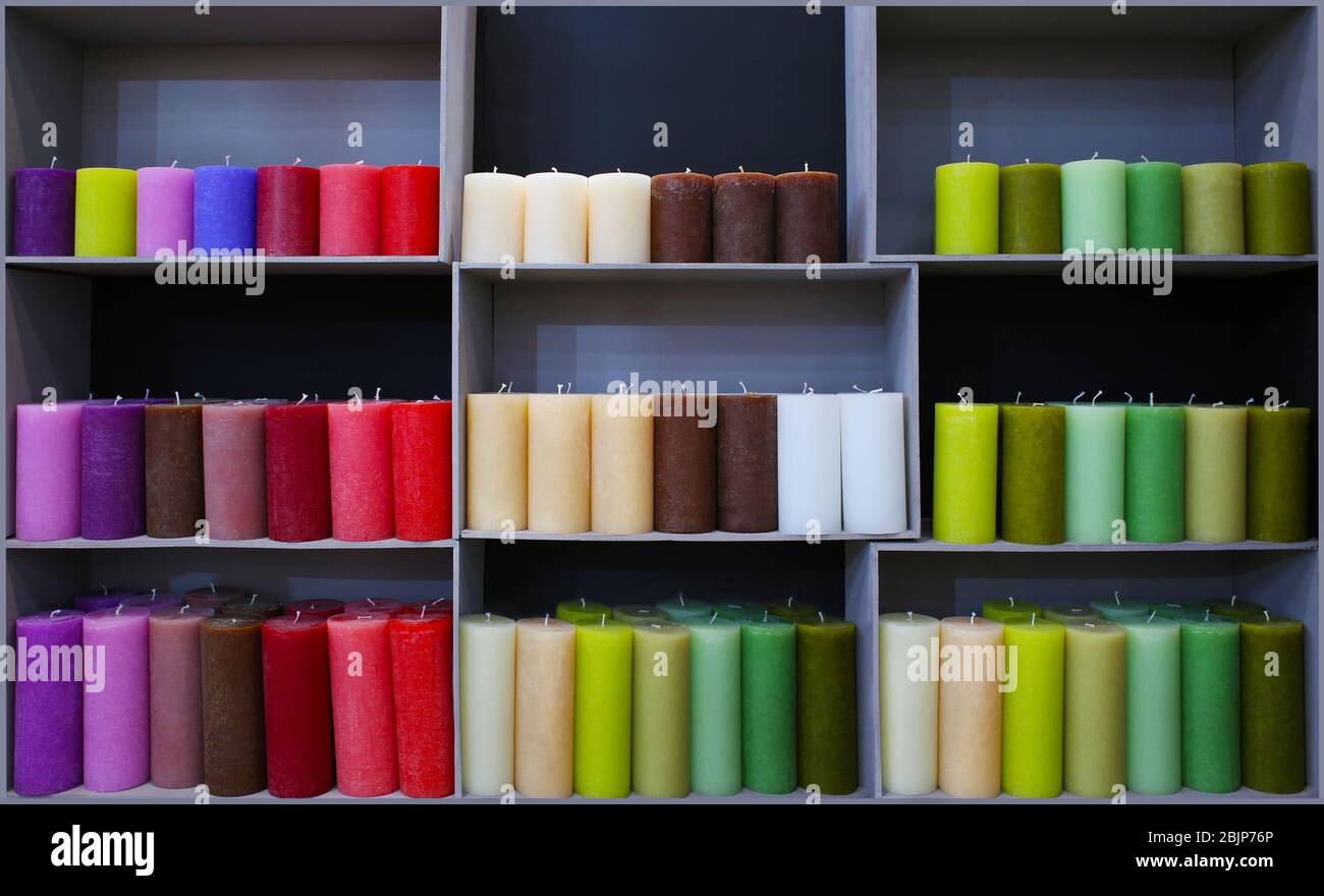 Assortment of candles in shop Stock Photo - Alamy