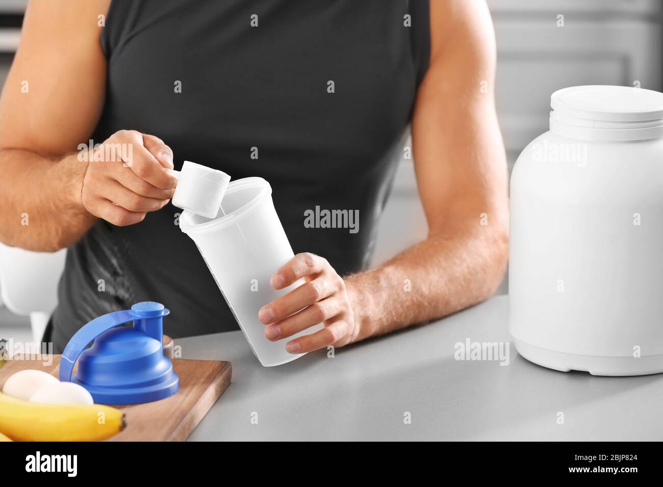 Man hands sport fitness shake protein hi-res stock photography and ...