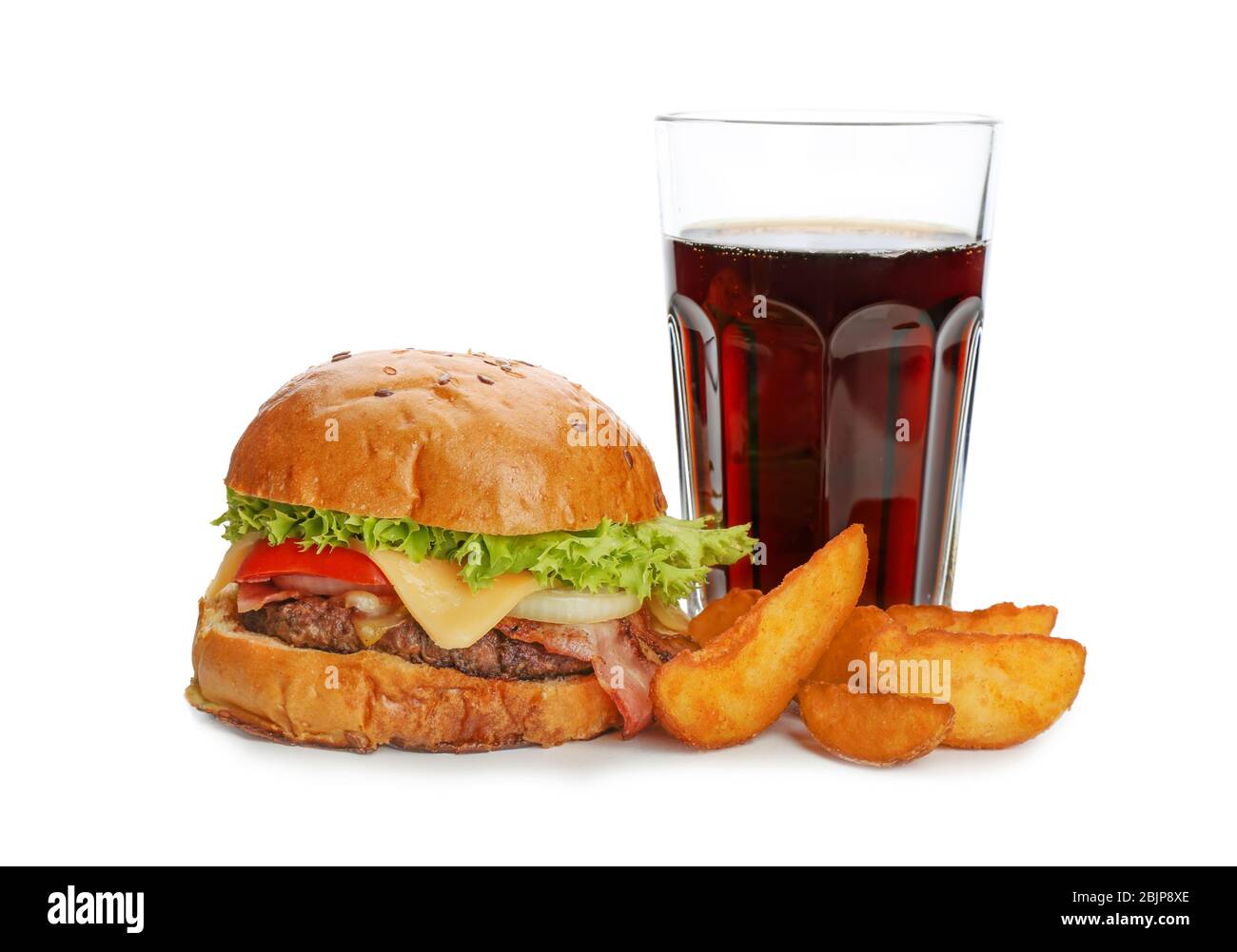 Tasty beef burger and glass of soda, isolated on white Stock Photo - Alamy
