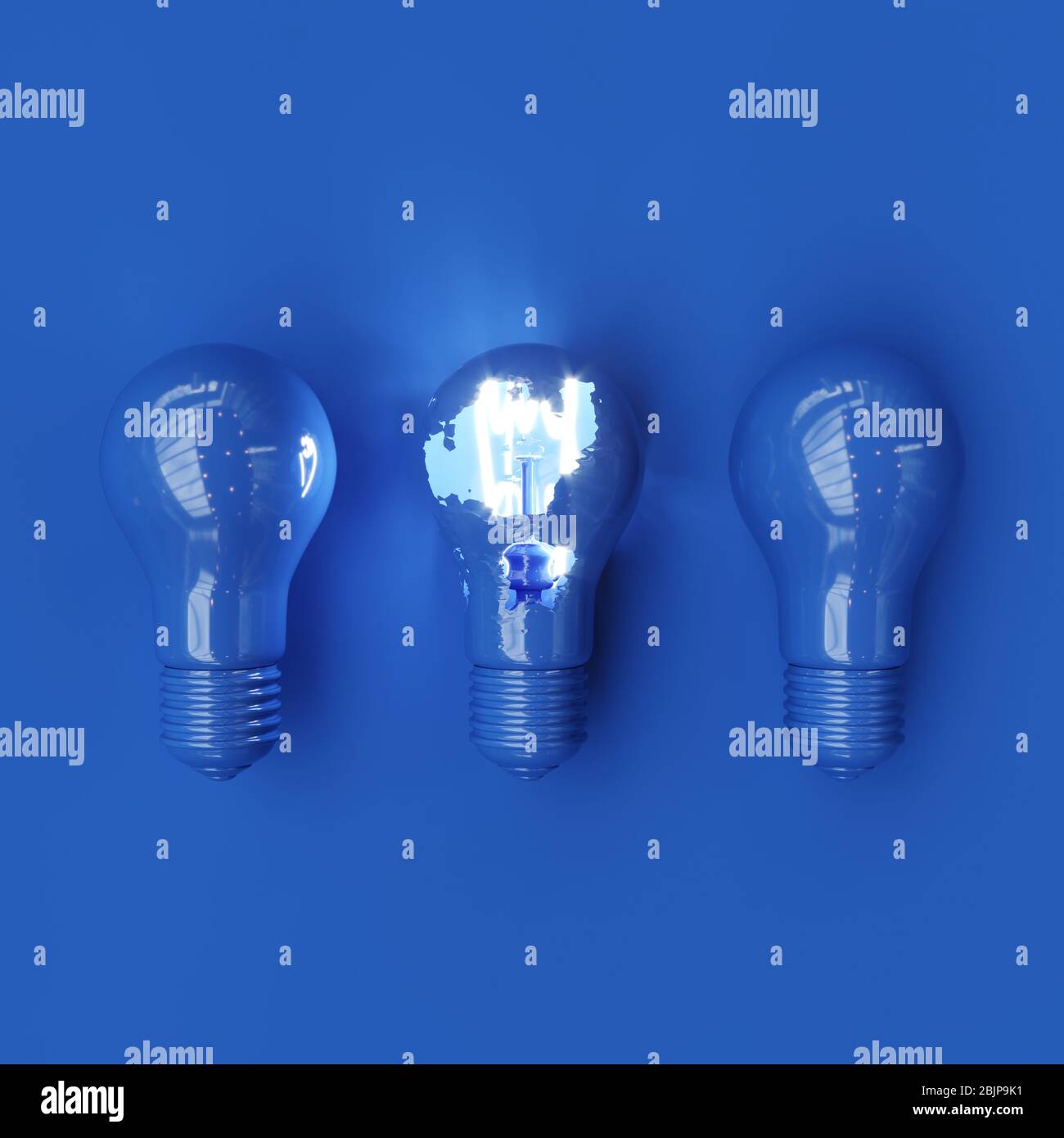 Classic Blue Light bulb Color Crack With Lighting glow on blue ...