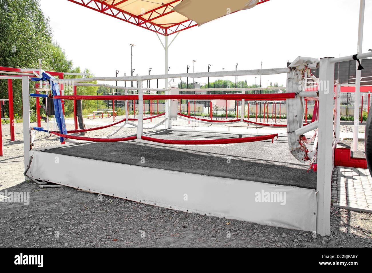Boxing ring prepared for competition, outdoors Stock Photo - Alamy