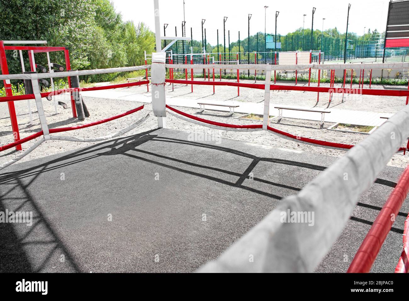 Boxing ring prepared for competition, outdoors Stock Photo - Alamy