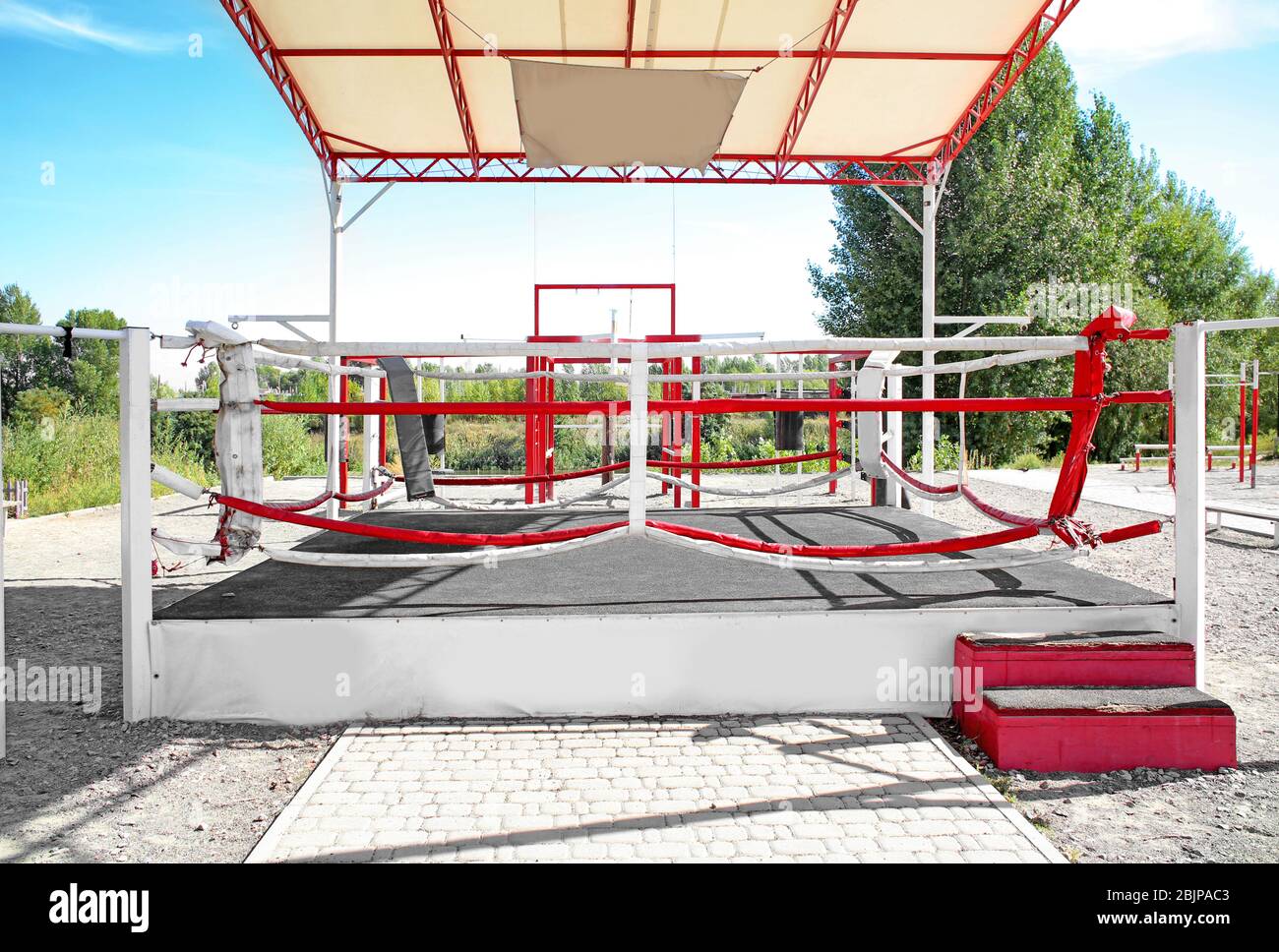 Boxing ring prepared for competition, outdoors Stock Photo - Alamy