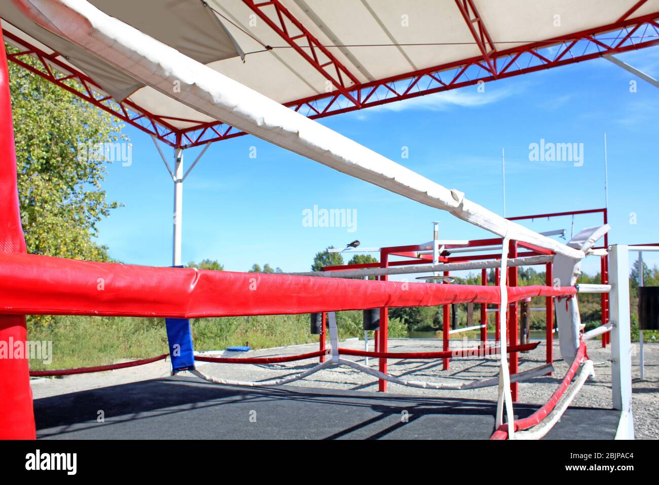 Boxing ring prepared for competition, outdoors Stock Photo - Alamy