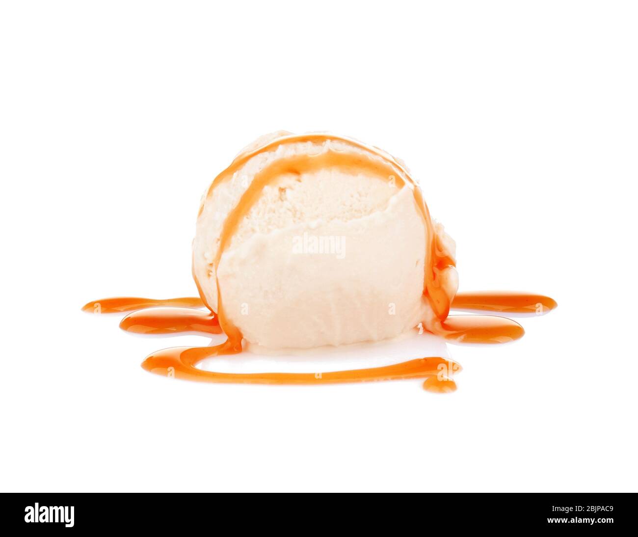 Scoop of ice cream with caramel topping, isolated on white Stock Photo ...