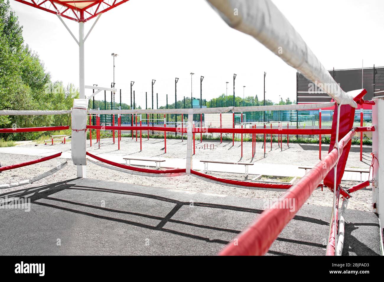 Boxing ring prepared for competition, outdoors Stock Photo - Alamy
