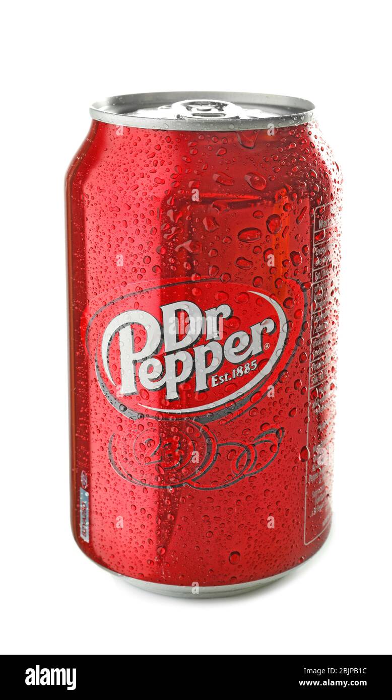 KYIV, UKRAINE - SEPTEMBER 18, 2017: Can of Dr Pepper on white ...