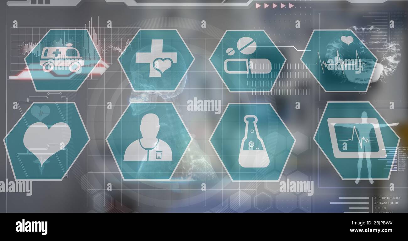 Digital illustration of medical icons over data processing Stock Photo ...