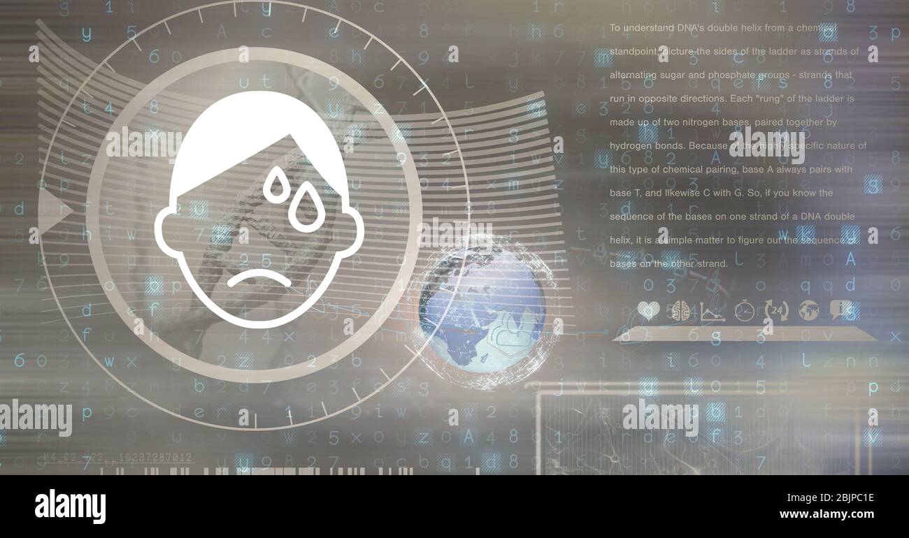 Digital illustration of a sad person sign over a globe Stock Photo - Alamy