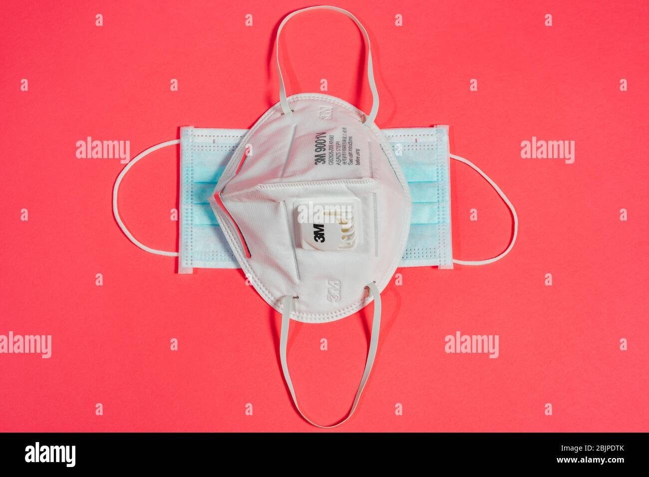 Wuhan, China - April 21 2020: Medical mask 3m with valve and surgical ...