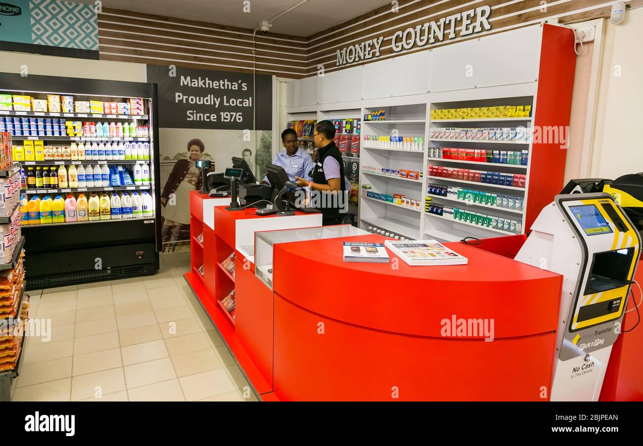 Soweto, South Africa - December 1, 2016: Service counter at checkout at ...