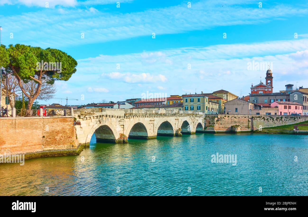 Old town of Rimini and The Bridge of Tiberius, Italy - Italian ...