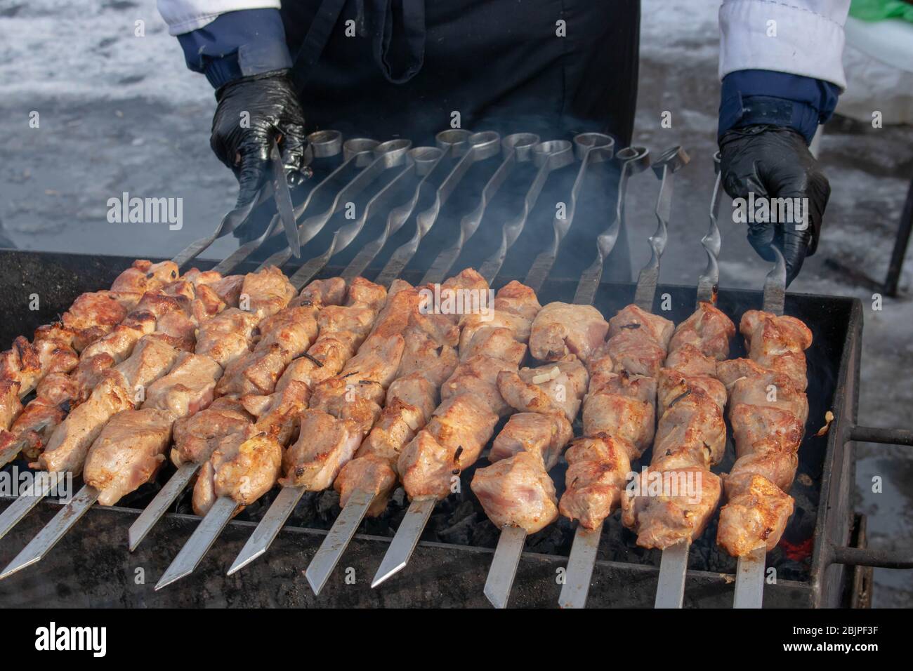 Traditional russian shashlik on barbecue hi-res stock photography and ...
