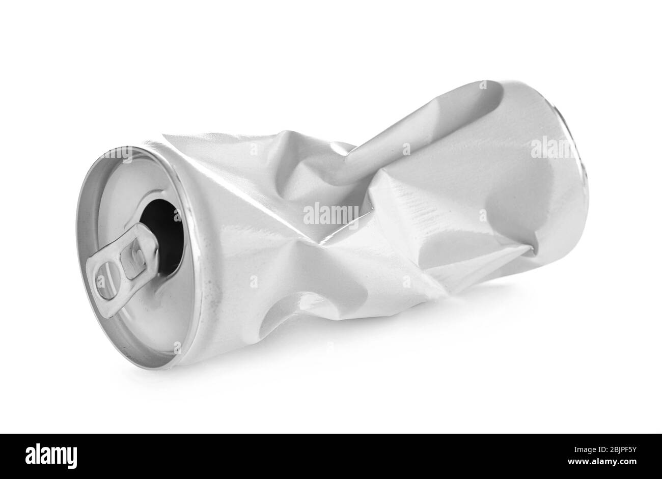 Crumpled empty can, isolated on white Stock Photo - Alamy