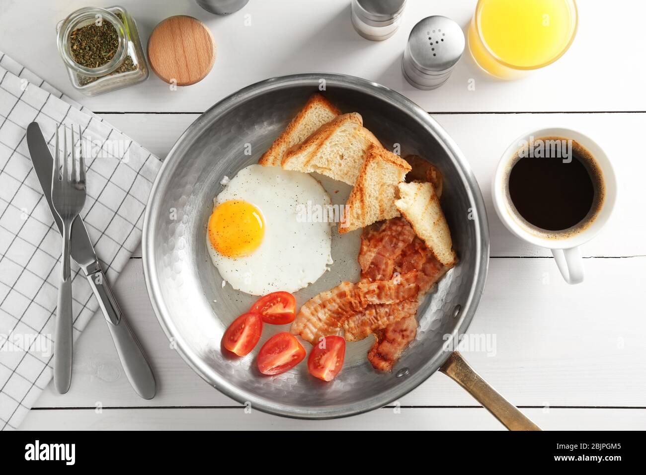Composition with traditional English breakfast on table Stock Photo - Alamy