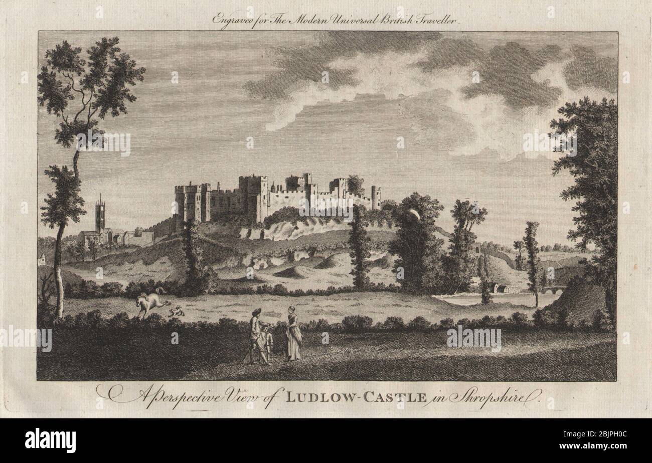 A perspective view of Ludlow Castle in Shropshire. BURLINGTON 1779 old ...