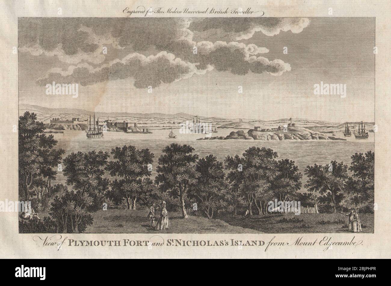 Plymouth Fort & St. Nicholas (Drake's) Island from Mt Edgecumbe ...