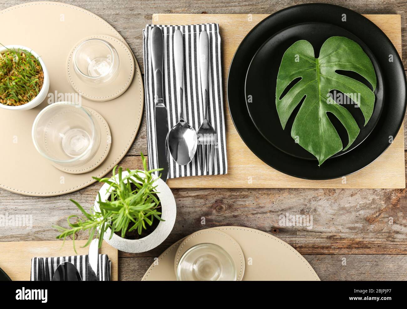Top view of table setting for dinner in vegetarian cafe Stock Photo - Alamy